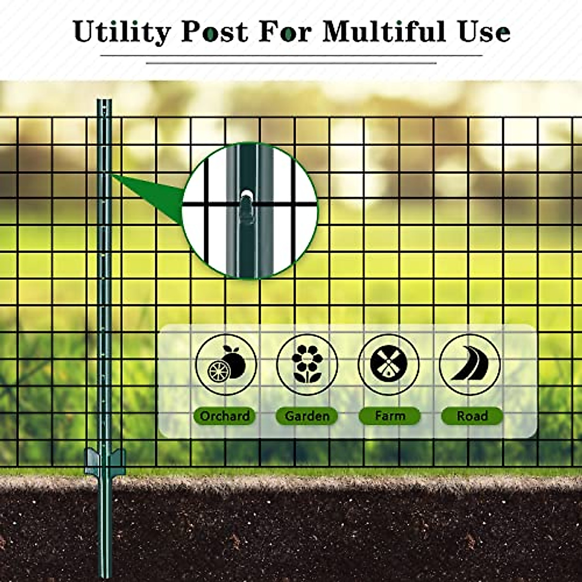 Gtongoko 5 Feet Sturdy Duty Metal Fence Post, Pack of 10, U Post for Fencing Green Fence Posts for Garden Yard and Outdoor Wire