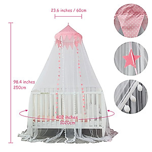 Bed Canopy for Kids - Bed Canopy Mosquito Net with Pom Poms and Felt Stars by Kiddigard - Bed Canopy for Girls - Bed Canopy Baby - Bed Canopy Set.