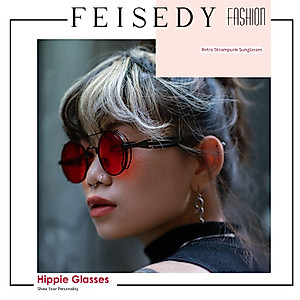 FEISEDY Sunglasses Steampunk Mens Women Aviators Retro Round Sunglasses Metal Frame Fishing Driving Hippie Glasses B2351