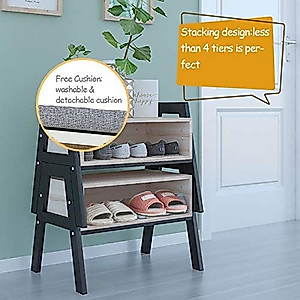 4HOMART Stackable Entryway Shoes Bench Seat Rack Wood Shoe Cabinet with Storage for Hallway Modern Shoe Stool Small Space Door with Free Cushion Changing Shoes Utility Storage Rack Shelve