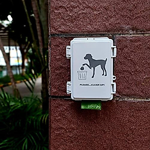 Dog Poop Bag Dispenser Wall Mount Waterproof Outdoor Dog Bag Dispenser | Printed With Cute Clean Up Dog Poop Signs | Stake, Pole, Fence Mounted | Fits Home, Porch, Lawn, Yard（only dispenser)