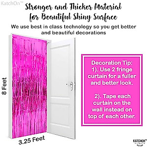 KatchOn, XtraLarge Hot Pink Fringe Backdrop - 3.2x8 Feet, Pack of 2 | Hot Pink Streamer Backdrop for Hot Pink Birthday Decorations | Hot Pink Backdrop, Pink Party Decorations, Hot Pink Tinsel Backdrop