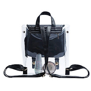 KKXIU Girls Fashion Clear Backpack Stadium Approved Bag Transparent See Through Bookbag Purse for Women and Ladies (Black)