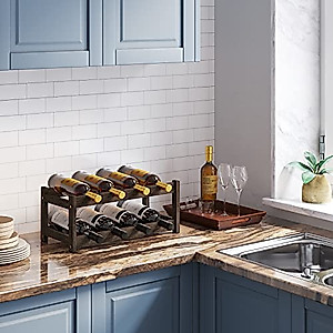 BAMEOS Wine Rack Free Standing 2 Tier 8 Bottle Bamboo Wine Racks Countertop Cabinet Wine Holder Wine Storage Shelf for, Bar, Pantry Wine Cellar Basement Countertop Mocha (16.85 L x 9.25W x 7H