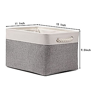 Bidtakay Baskets Set Fabric Storage Bins-White&Grey Bundled Baskets of 2 Large Baskets 16" X 11.8" X 11.8" + 3 Medium Baskets 15" X 11" X 9.5" for Closet, Shelves