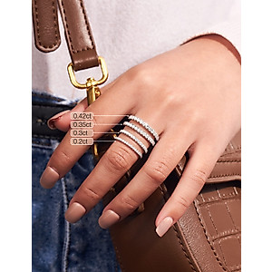 IMOLOVE Moissanite Wedding Band, Wedding Rings for Women, 0.42 ct D Color VVS1 Lab Created Diamond Sterling Silver Rings Half Eternity Stackable Engagement Ring Anniversary Band Size 3-13-7-0.42ct