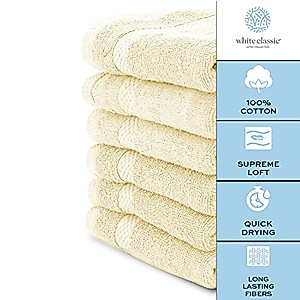 White Classic Luxury Hand Towels | 6 Pack Luxury Cotton Washcloths | 12 Pack Bundle (Beige)