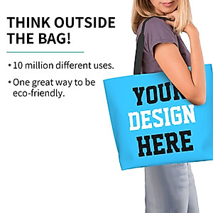 Custom Tote Bags With You Team Logo Text Picture Personalized Tote Bag Travel Business Shopping Women Teacher Blue Personalized Shoulder Bag, One Size