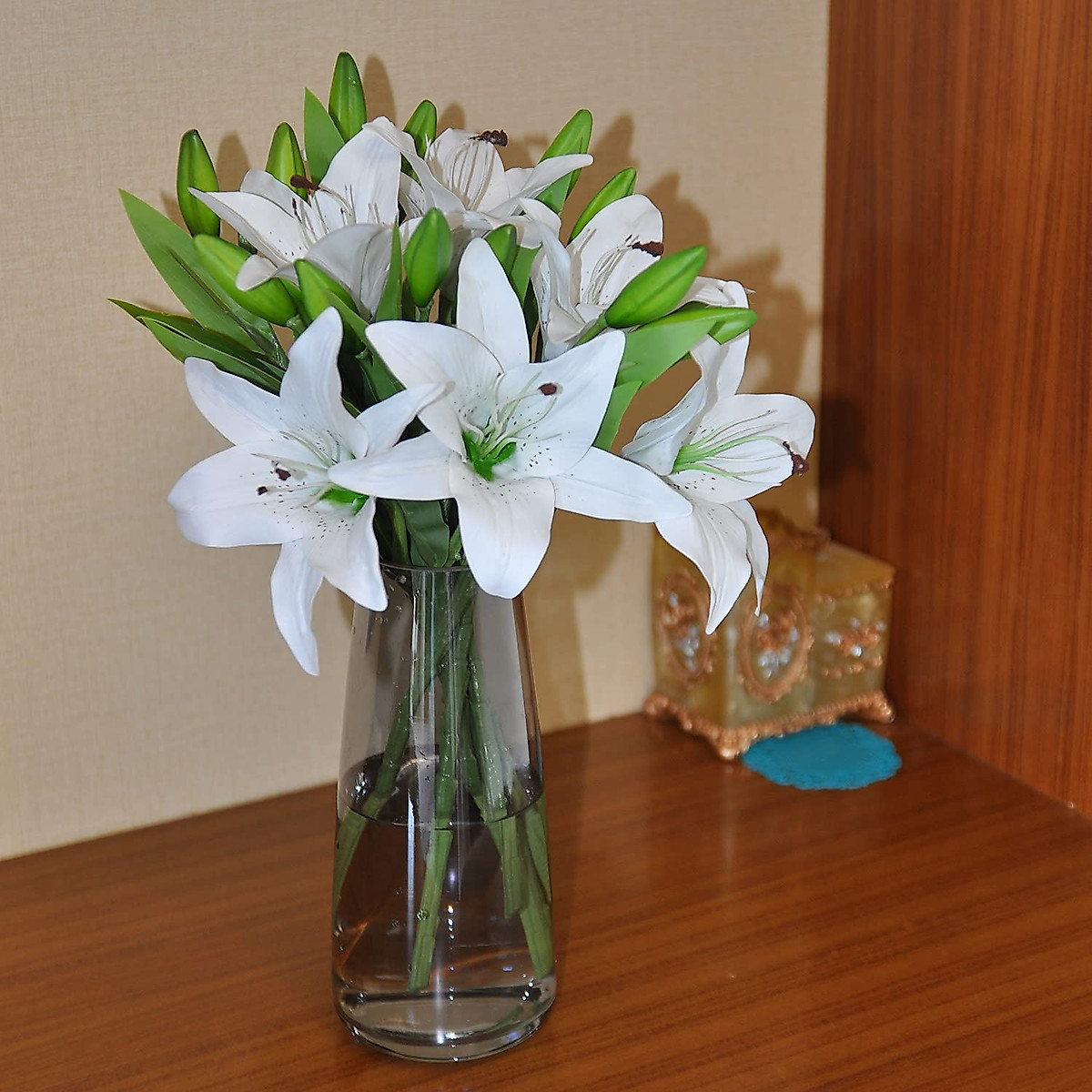 NC Artificial Tiger Lily 6PCS, Wedding Home Photography Decoration Fake Flower Party Family Hotel Office Garden Shop Real Touch Dining Table, White