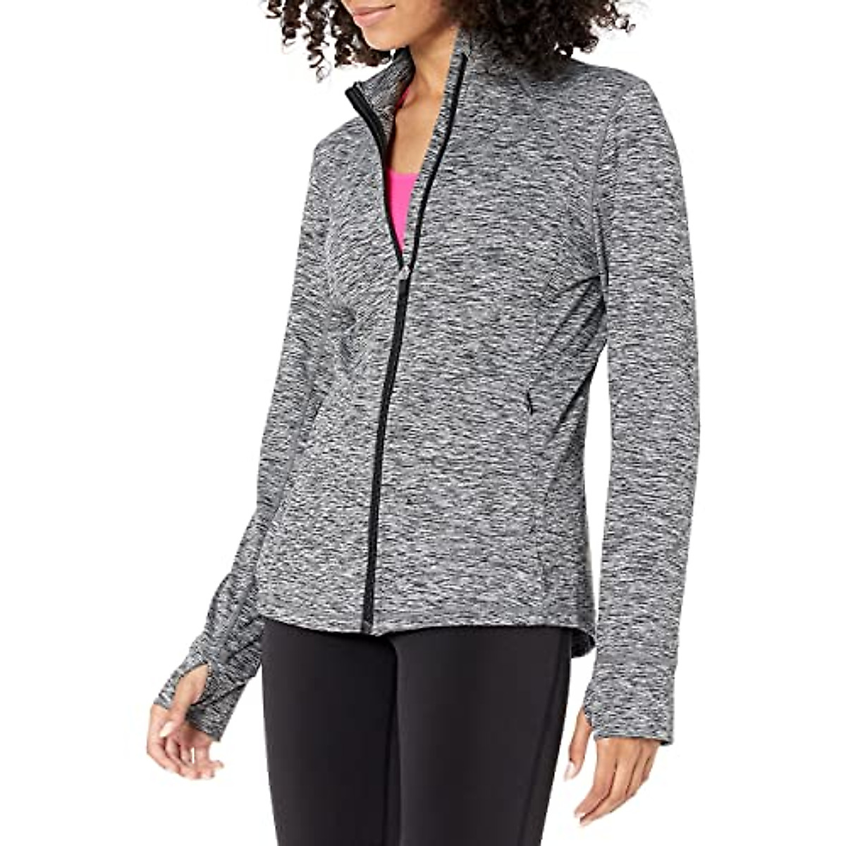 Amazon Essentials Women's Brushed Tech Stretch Full-Zip Jacket (Available in Plus Size), Dark Grey Space Dye, X-Large