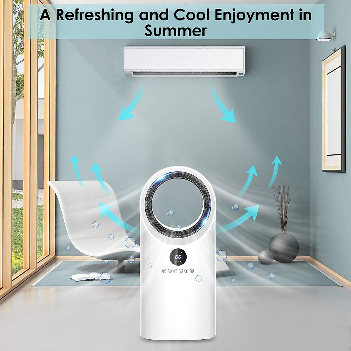 Evaporative Air Cooler 3 in 1, LifePlus Portable Bladeless Conditoner Fan with Wheel, Cooling & Humidification Function, Water Swamp Cooler with 1.32 Gallon Water Tank, 12H Timer and Remote Control