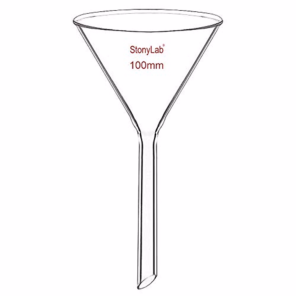 stonylab 1-Pack Glass Funnel, Heavy Wall Borosilicate Glass Funnel, 100mm Diameter and 100mm Stem Length