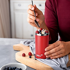 Mollcity Kids Cup with Lids and Straws-12 oz Stainless Steel Double Wall Vacuum Insulated Skinny Tumbler for Girls, Leak Proof and BPA Free (Canyon Red-Sky Blue)