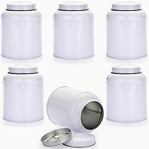 JUXYES Pack of 6 Tea Tins Canister with Airtight Double Lids, 18oz Loose Leaf Tea storage Airtight Kitchen Canisters, Round Tins Can Box for Storage Loose Tea Coffee Herbs and Spices, White