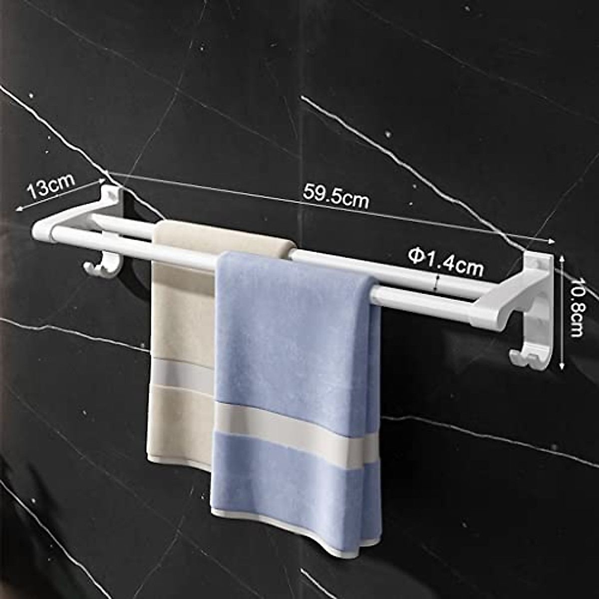 Bath Towel Bar White Towel Rack, Space Aluminum Towel Rail, Double Rod Toilet Towel Rail, Bathroom Hanger Bar Towel Holder (Color : 60CM)