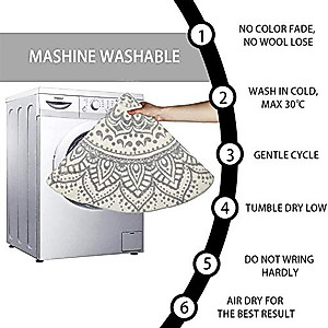 HEBE 4 Ft Round Area Rug Soft Chic Bohemian Mandala Rugs Machine Washable Non Slip Indoor Sofa Floor Area Mat Carpet for Living Room Sofa Bedroom Nursery Decor, Grey