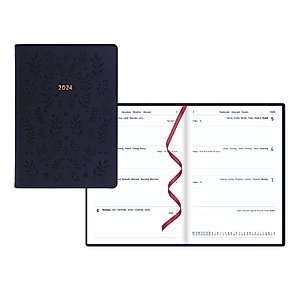 Letts of London Woodland Weekly Planner, 12 Months, January to December, 2024, A5 Size, 8.25" x 5.875", Multilingual, Navy (C082165-24)