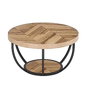LITTLE TREE Round Coffee Table, Wood Grain & Black