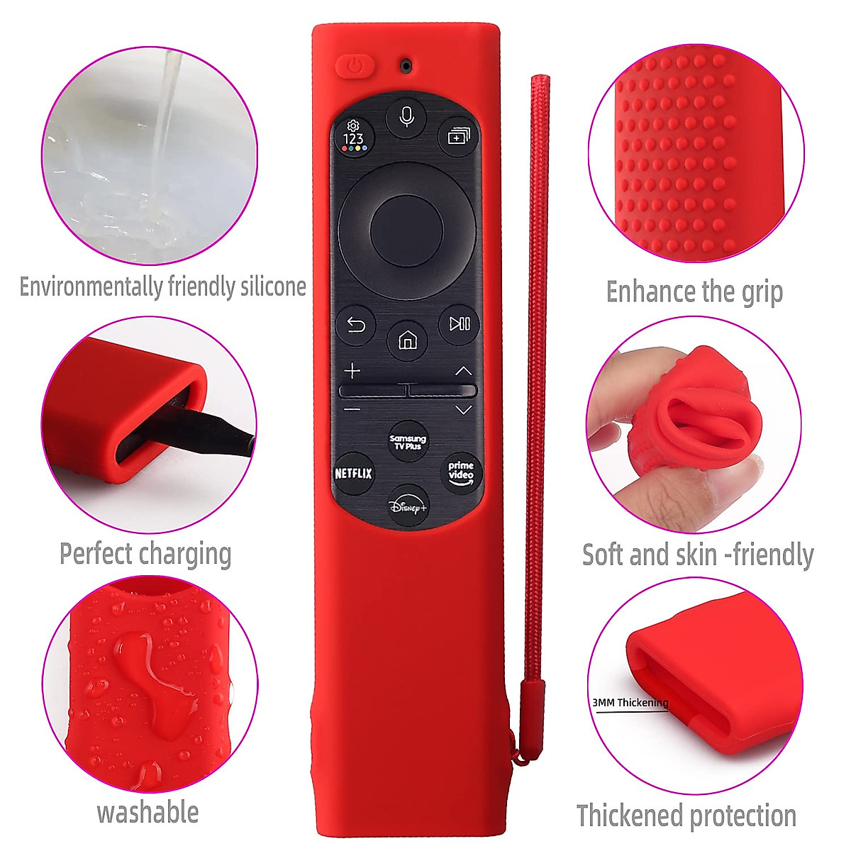 Compatible with Samsung Smart TV Remote 2022 BN59 Remote with Solar Panels Silicone Cover, Anti-Fall Shockproof Silicone Protective case with Lanyard(Cool Gray)