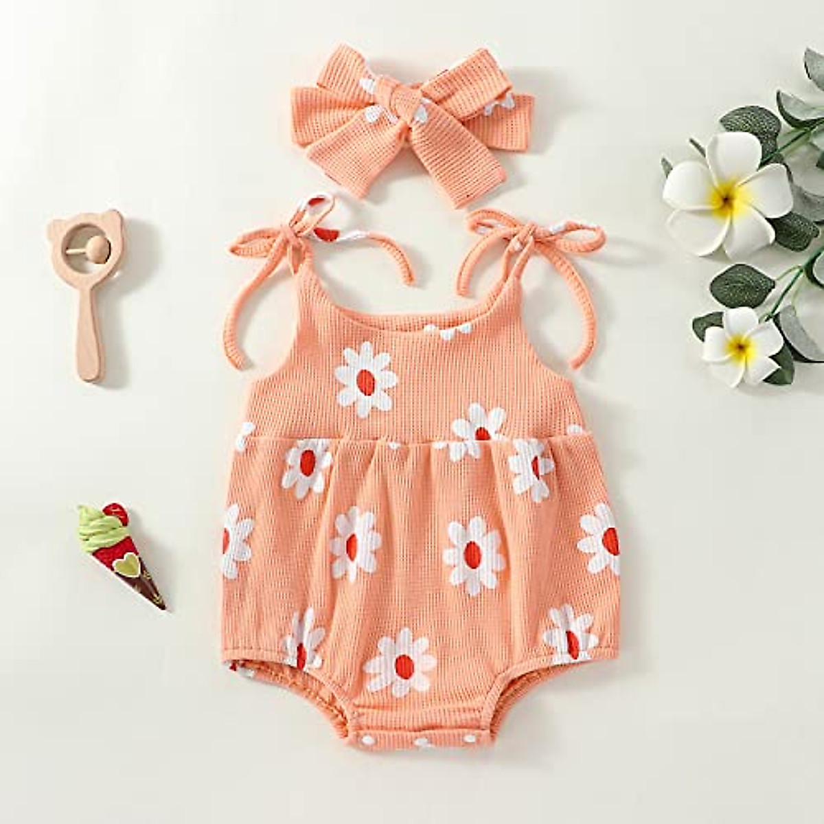 Baby Girl Dress Newborn Romper Floral Ruffle Princess Tutu Dress Summer(E Orange Pink Flower, 0-3 Months)