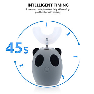 Healifty Kids Automatic Toothbrush Cartoon Panda Ergonomic U- Shaped Toothbrush (Age 7-15) Light Grey
