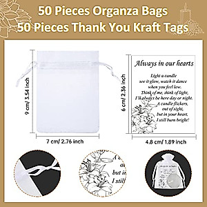 Coume 50 Set Funeral Favors Memorial Tealight Candles Unscented White Candles Funeral Gift Candles with Condolence Bereavement Cards and Organza Bags for Guest Furneral Party (Minimalist)