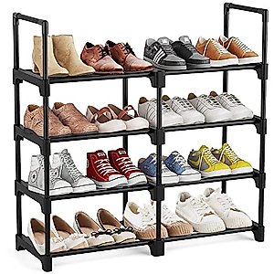 MYITYARD 4 Tier Shoe Rack, Free Standing Shoe Storage Organizer, Detachable Stackable Metal Stand Shelf for Entryway, Closet, Clothing Room, Black