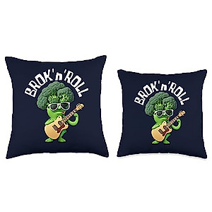 Rocking Broccoli Playing Guitar Gift & Tees Broccoli Rock Music Pun Veggie Vegetable Vegetarian Throw Pillow, 16x16, Multicolor