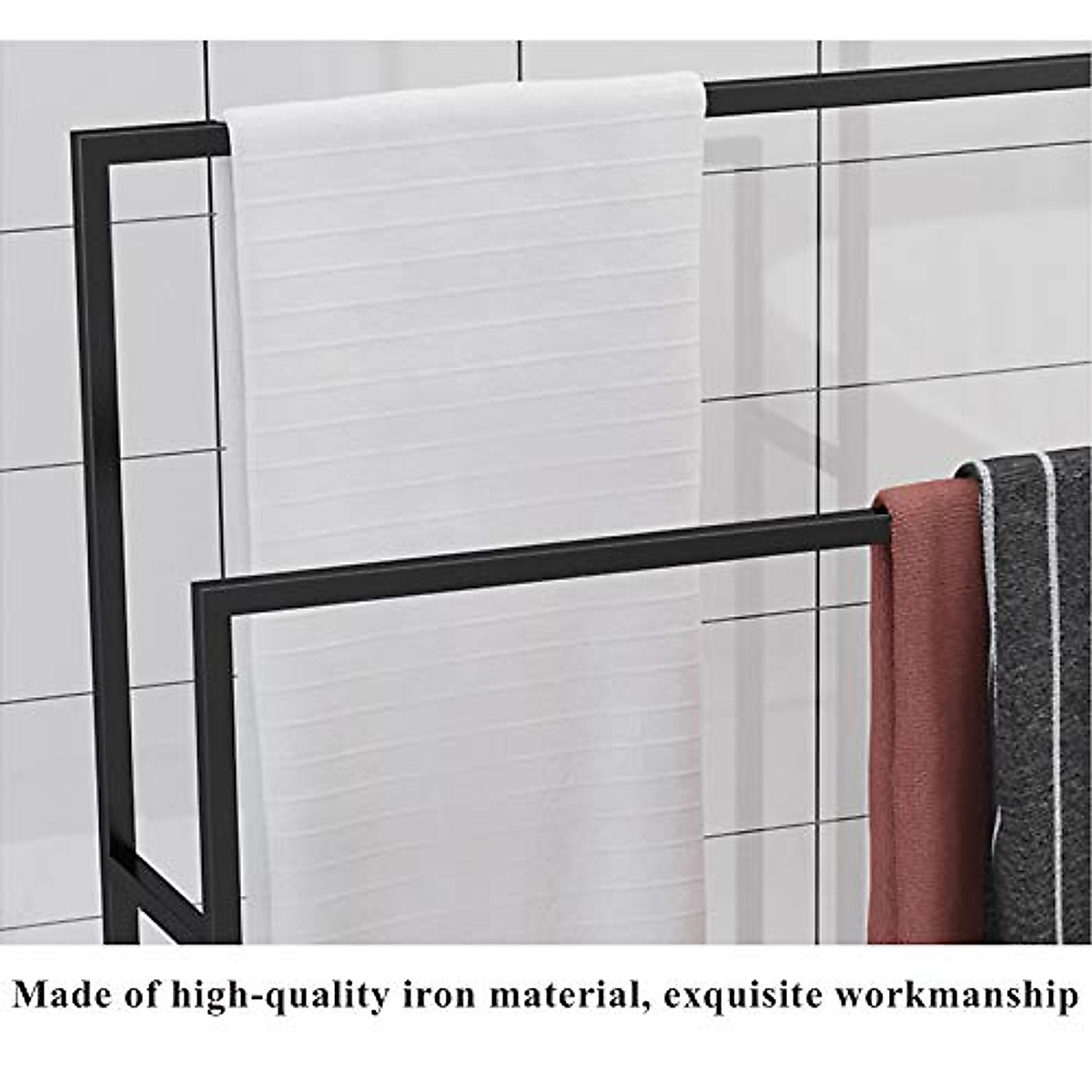 Floor Freestanding Towel Rack,2 Tier 4-Bar Metal Towel Holder, Towel Bar Stand Storage for Bathroom, Kitchen, Laundry Room, Bedroom, Outdoor Pool,Hotel,Black,85cm/33inch