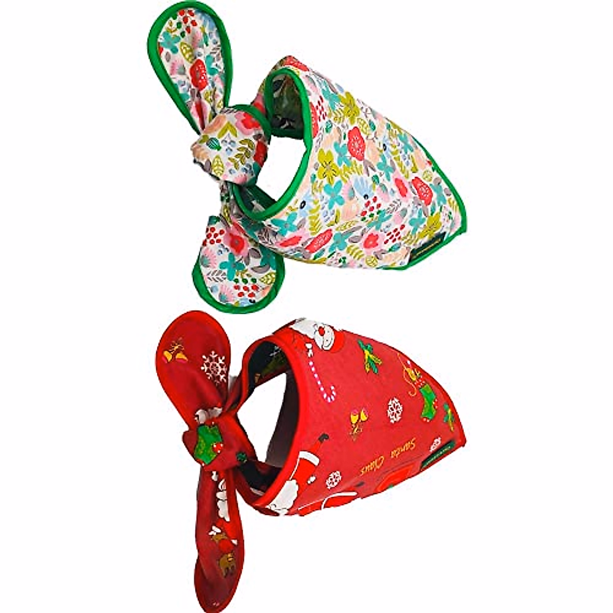 Cartisanat Dog Bandanas, 2 Pack Floral & Christmas Set Triangle Reversible Dog Pet Scarfs Adjustable Fit Triangle Bibs Accessories, Multiple Sizes Offered for Small Medium & Large Dogs