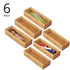 mDesign Wooden Bamboo Kitchen Drawer Organizer Box Tray, Stackable Utensil/Flatware Storage for Drawers, Cabinet - Holder Container for Silverware and Appliances, Echo Collection, 6 Pack, Natural Wood