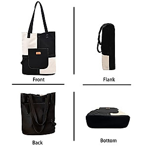 Canvas Tote Bag for Women Large Size Shoulder Handbags with Inner zipper Pockets Multicolor Casual(Black)