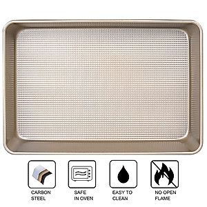 kitCom Nonstick Roasting Pan for Baking, 13.4x9.4x2.4 Inch, Heavy Duty Rectangular Baking Pan for Oven, Champagne Gold