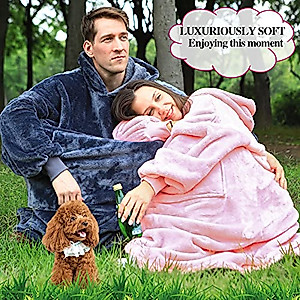 Lengthened Oversized Blanket Hoodie Wearable Blanket Sweatshirt Women - Navy Blue Hoodie Blanket Hooded Blanket Women and Men, Super Warm Blanket Sleeves and Giant Pocket