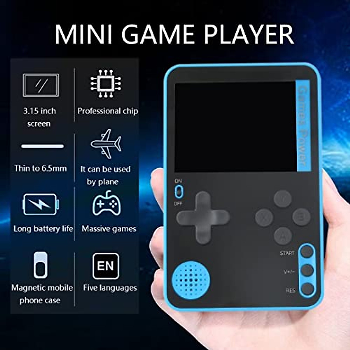 Blue Handheld Retro Mini Video Game Console Built-in 500 Classic Games for Birthday Gift