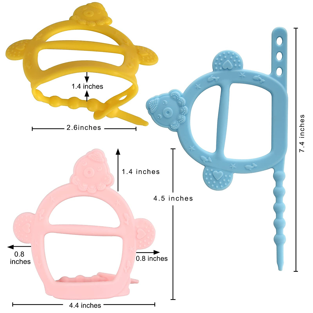 Fu Store 3 Pack Silicone Baby Wrist Teether Anti-Dropping Teething Toy for 3+ Months Infants, Octopus Shape Babies Chew Toys Pink Blue Yellow