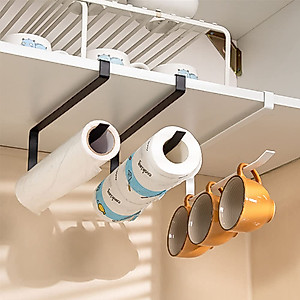 LINFIDITE 2 Pack Paper Towel Holder Hanger Kitchen Paper Towel Racks Under Cabinet Sliding Wall Mount Paper Rolls Rack No Drilling Durable Paper Holder for Kitchen Pantry Bathroom Toilet, Black