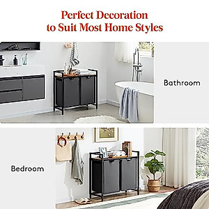 Lifewit Laundry Hamper, 95L 2 Section Pull out Clothes Hampers for Laundry with Large Top Shelf and 2 Removable Bags & Handles, Laundry Basket Sorter for Laundry Room Bedroom Bathroom and Dorm, Black