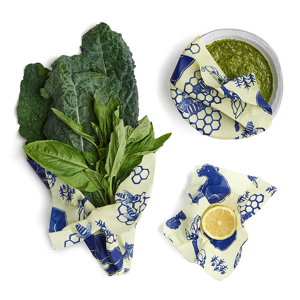 Bee's Wrap Reusable Beeswax Food Wraps Made in the USA, Eco Friendly Beeswax Wraps for Food, Sustainable Organic Cotton Wraps, Assorted 3 Pack (S, M, L), Bees + Bears