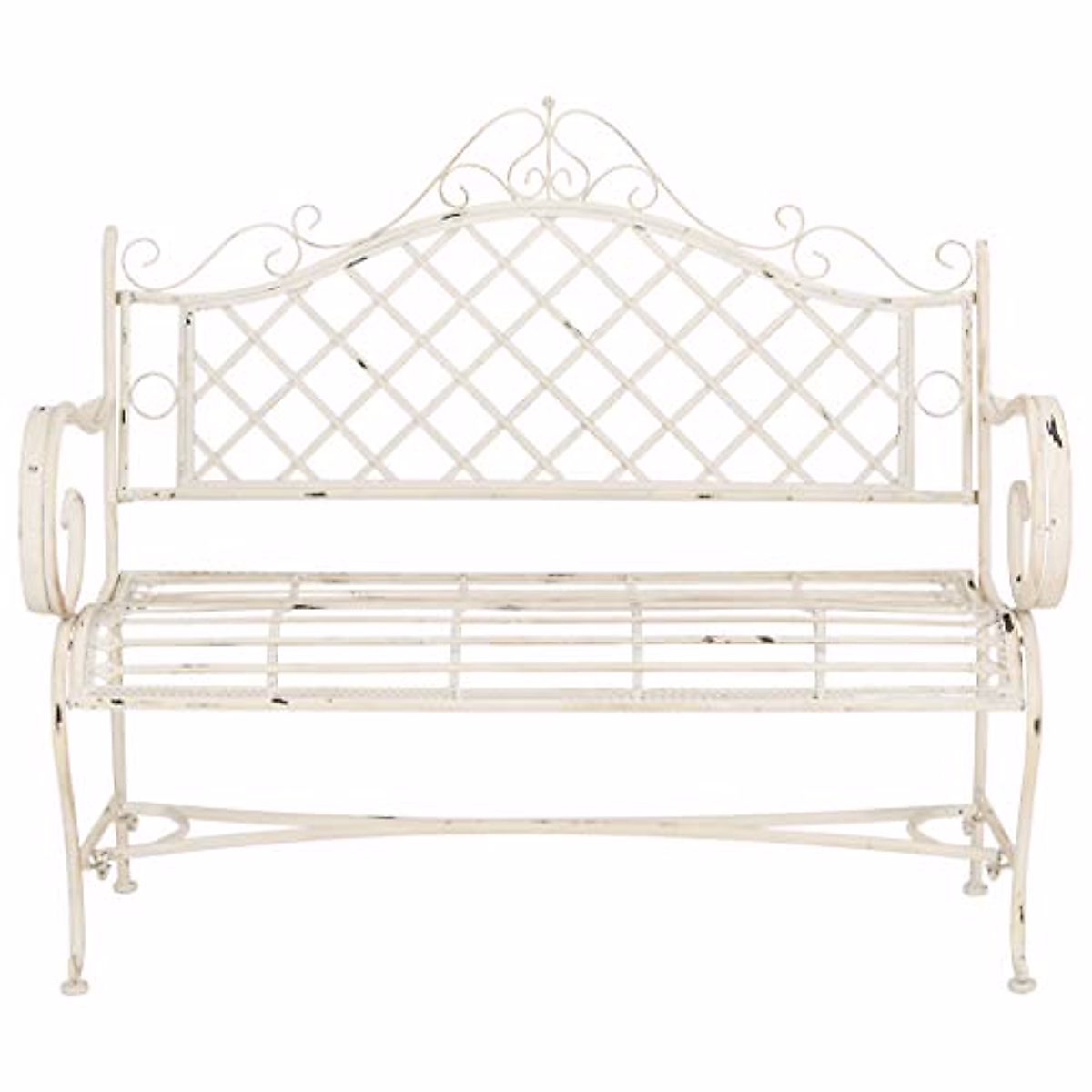 Safavieh PAT5017A Collection Adina Antique White Wrought Iron 51.25" Outdoor Garden Bench