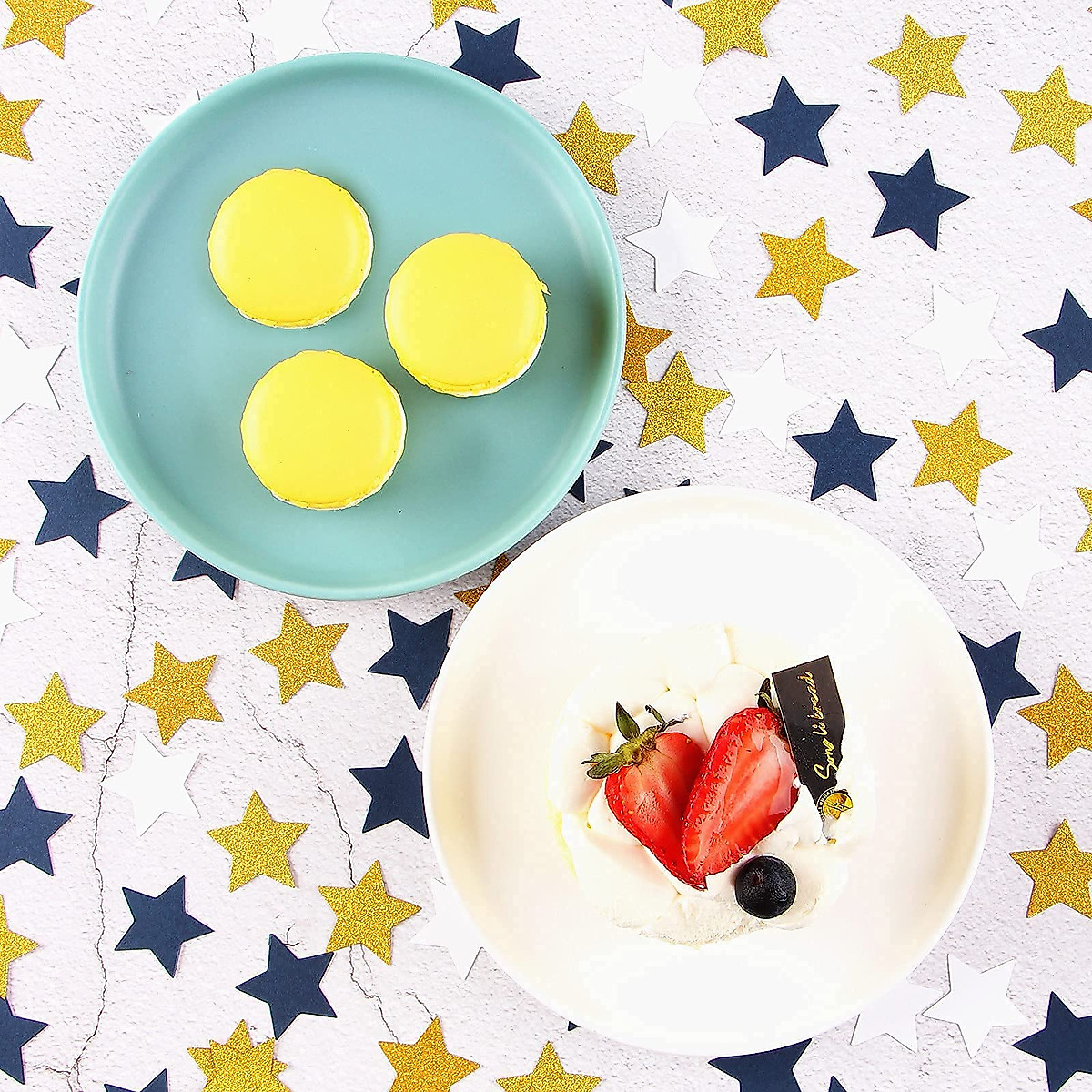 300pcs Navy Blue White Gold Confetti,Glitter Paper decor Twinkle Little Star Table Confetti,Birthday Graduation 2025 Fathers Day Wedding Baby Shower Party Decorations Circle Dots Lasting Surprise