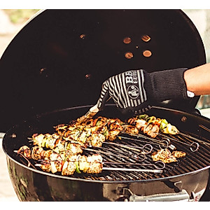 BBQ Butler Heat Resistant Grill Gloves - Grilling/Oven/Smoking/BBQ/Campfire Gloves - Cooking Gloves - High Heat Resistance - Silicone Grip Strips - Black - Two Gloves