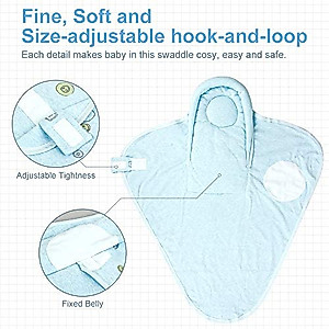 Knirose Swaddle Blankets, Unisex Baby Wrap for Newborn Baby Boys Girls with Head-Protecting & Head-Supporting Function, Wearable Swaddle Sleep Sack Made of Combed Cotton (Button, Blue, 0-3 Months)