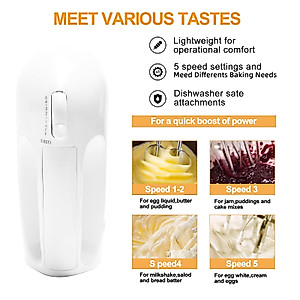 5-Speed Electric Hand Mixer, 5 Large Mixing Bowls Set, Handheld Mixers with Whisks Beater, Stainless Steel Metal Nesting Bowl Measuring Cups Spoons Kitchen Cake Blender for Prep Baking Supplies