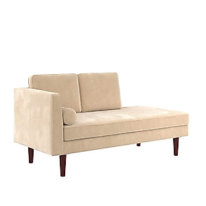 DHP Nola Mid Century Modern Upholstered Daybed and Chaise Lounger, Ivory Velvet