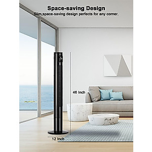 Uthfy 46" Tower Fan With Remote, 24ft/s Fan for Bedroom with 24 H Timer, 80° Oscillating Fan with 3 Speeds, 3 Modes, Portable Fans that Blow Cold Air, Standing Bladeless Fan for Room Home Office
