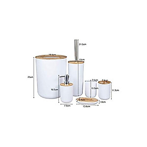 Laipi Bamboo Wooden Bathroom Accessories Set, 6 cs Gift Set Toilet Brush, Soap Dispenser, Waste Bin, Toothbrush Holder, Soap Dish Cup Set