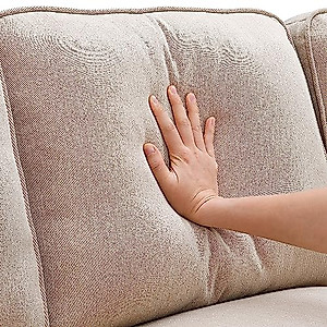 GAOWEI Modern L-Shaped Sectional Sofa,7-seat Linen Fabric Couch Set with Chaise Lounge and Convertible Ottoman for Living Room,Apartment,Office Modular sectional Sofa l Shaped Sofa (Khaki)