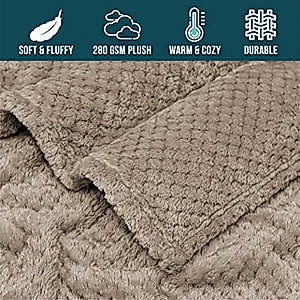 PAVILIA Waffle Fleece Throw Blanket for Couch Bed Tan Taupe, Super Soft Fuzzy Cozy Blanket Sofa, Plush Warm Cute Decorative Home Decor Throw, Lightweight All Season, Beige Camel Brown, 50x60