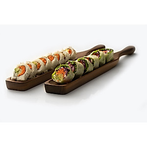Ever Crescent Supplies Cracker Tray, Cheese Serving Platter and Sushi Tray for Parties. Made from Walnut Wood. Pack of Two.